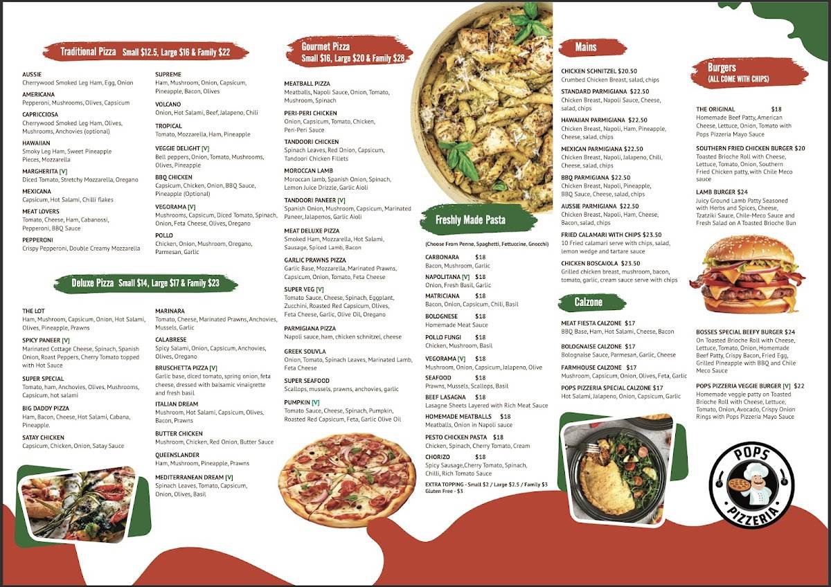 Menu at POPS PIZZERIA, Surrey Hills