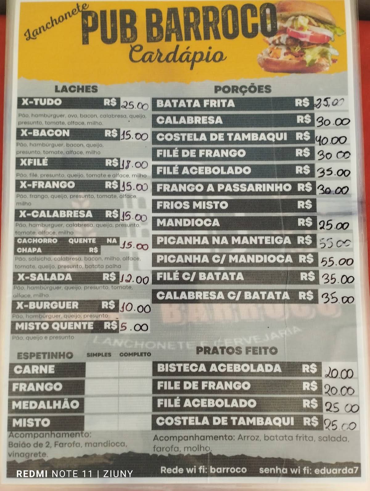 Menu em PUB_BARROCO, Costa Marques