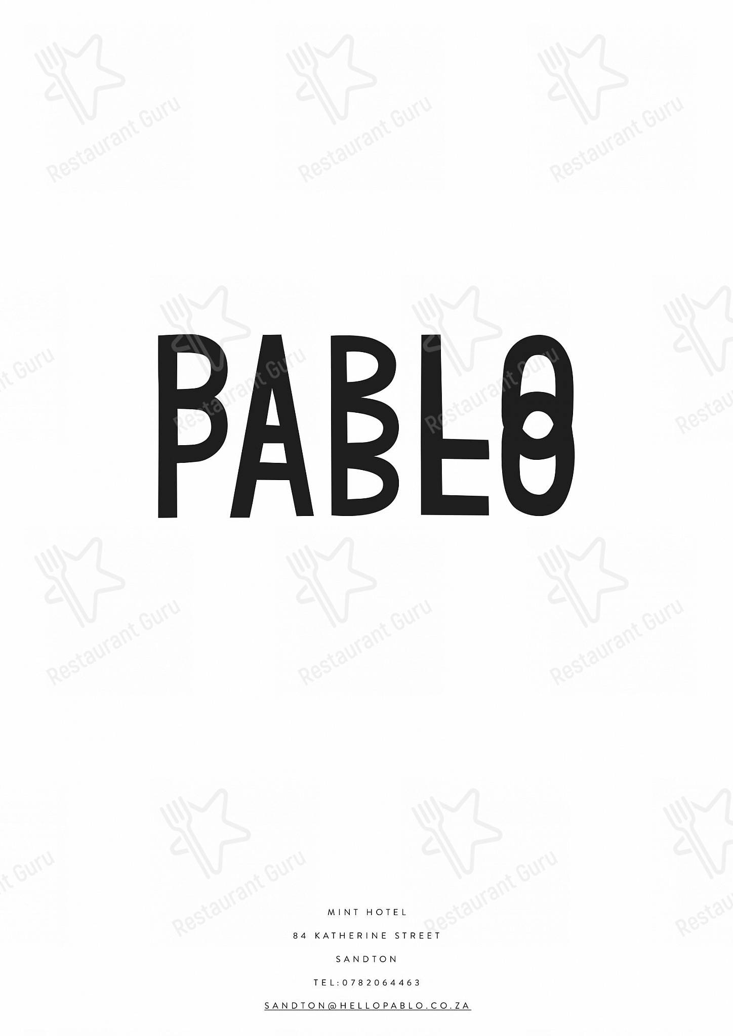 Menu at PABLO Sandton Restaurant, Sandton
