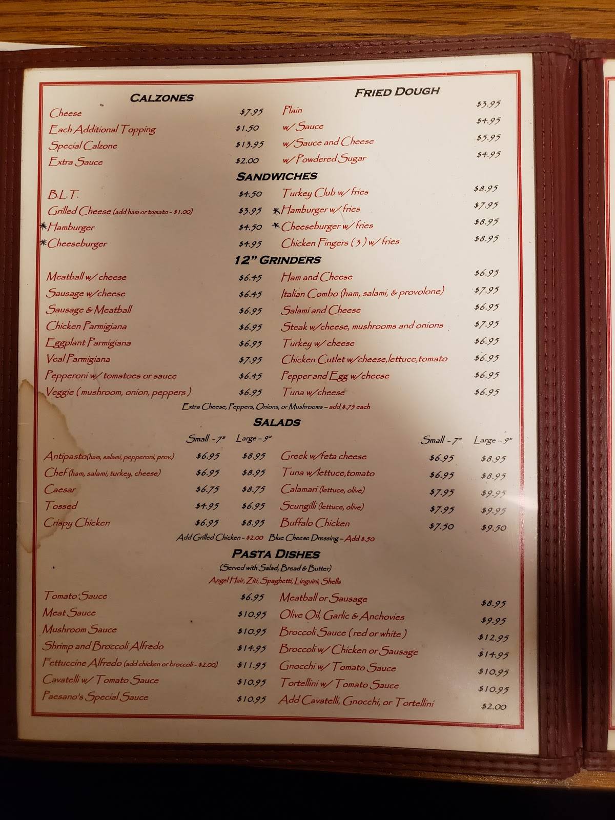 Menu at Paesano's Pasta House Restaurant, Naugatuck