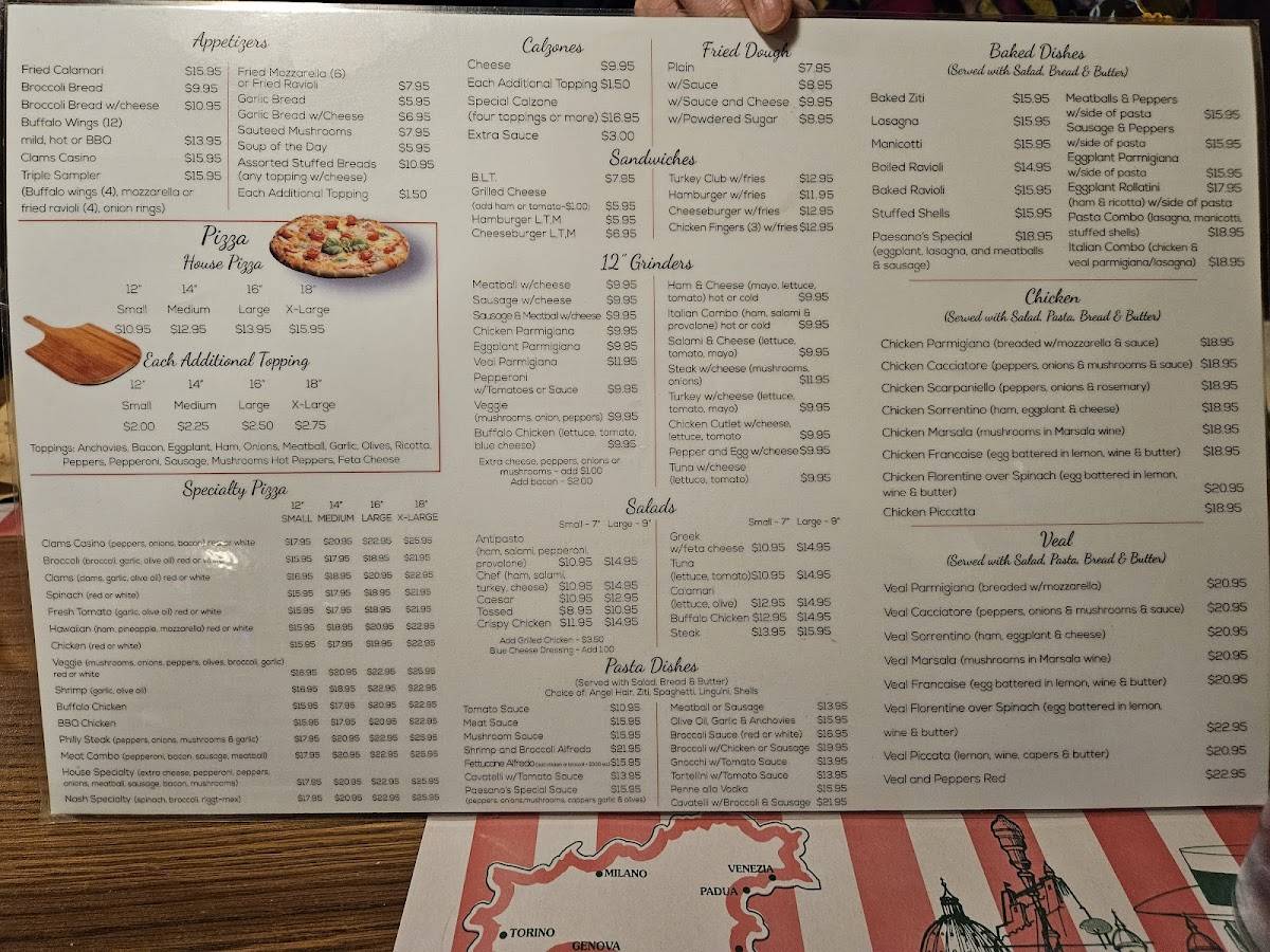 Menu at Paesano's Pasta House Restaurant, Naugatuck