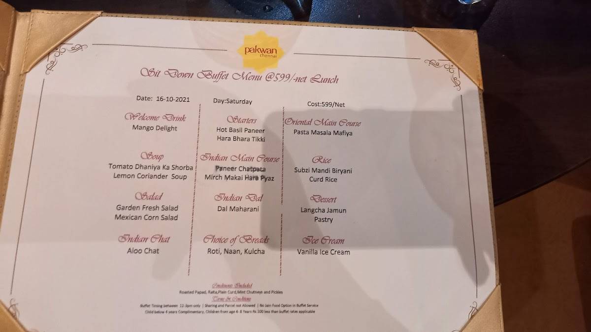 Menu at Pakwan Chennai, Chennai, 1st Floor
