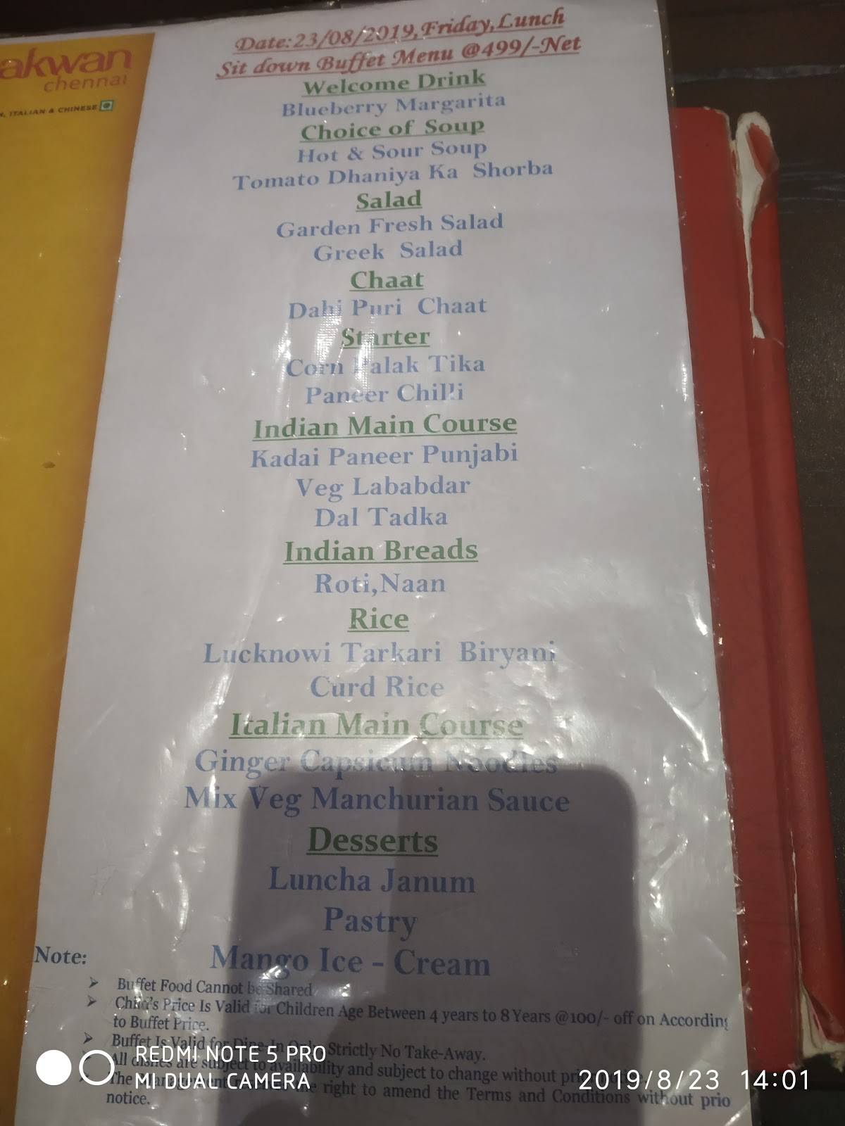 Menu at Pakwan Chennai, Chennai, 1st Floor