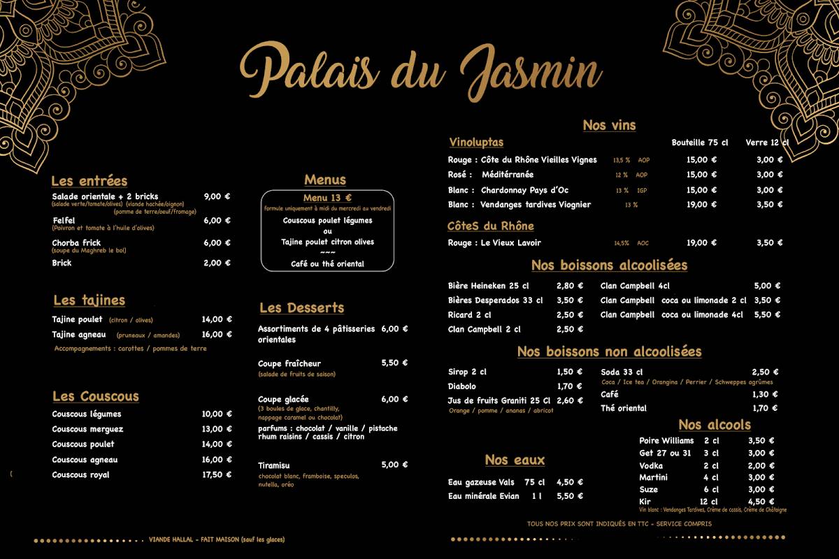 Menu at Palais du jasmin restaurant, Unieux