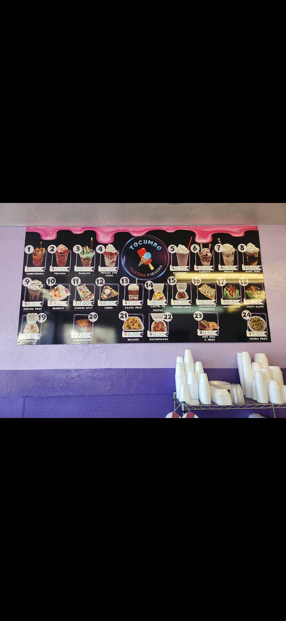 Carta del postres Paleteria Y Neveria Tocumbo, Stockton