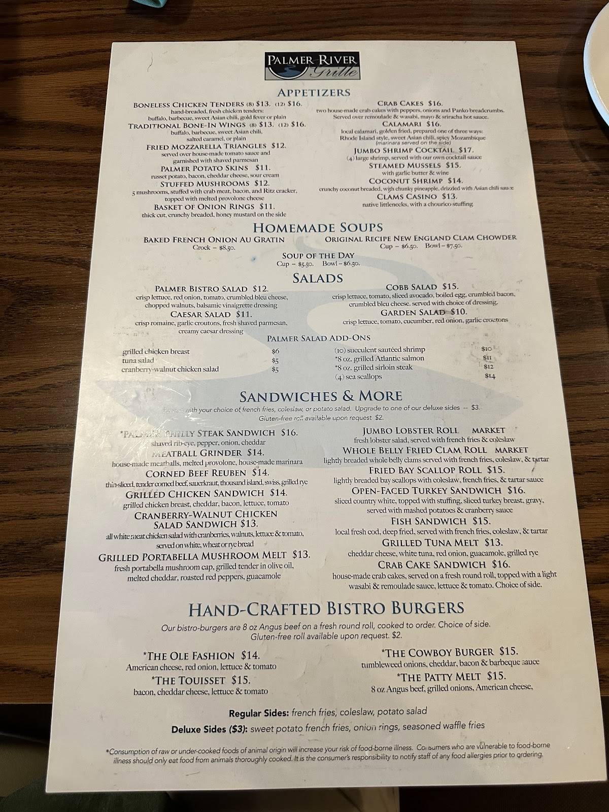 Menu at Palmer River Grille restaurant, Warren