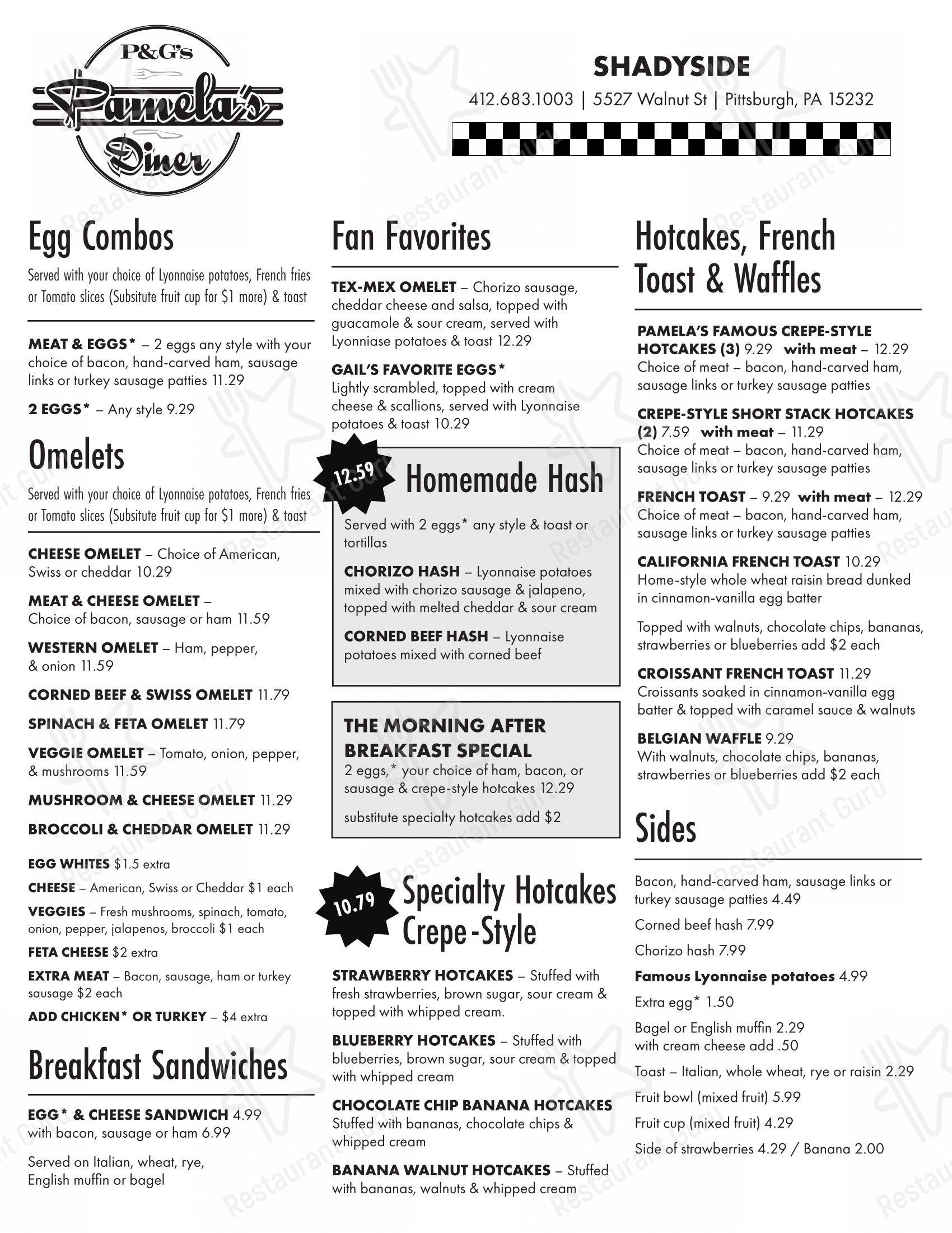 Menu at Pamela's P&G Diner restaurant, Pittsburgh, Walnut St #2