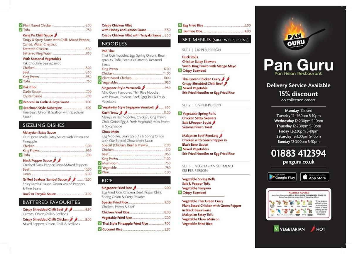 Menu at Pan Guru - Pan Asian Restaurant, Caterham