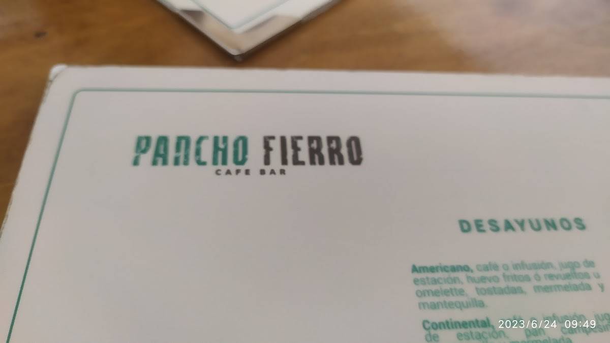 Carta de Pancho Fierro Café Bar, Lima, Jirón de la Unión 1066