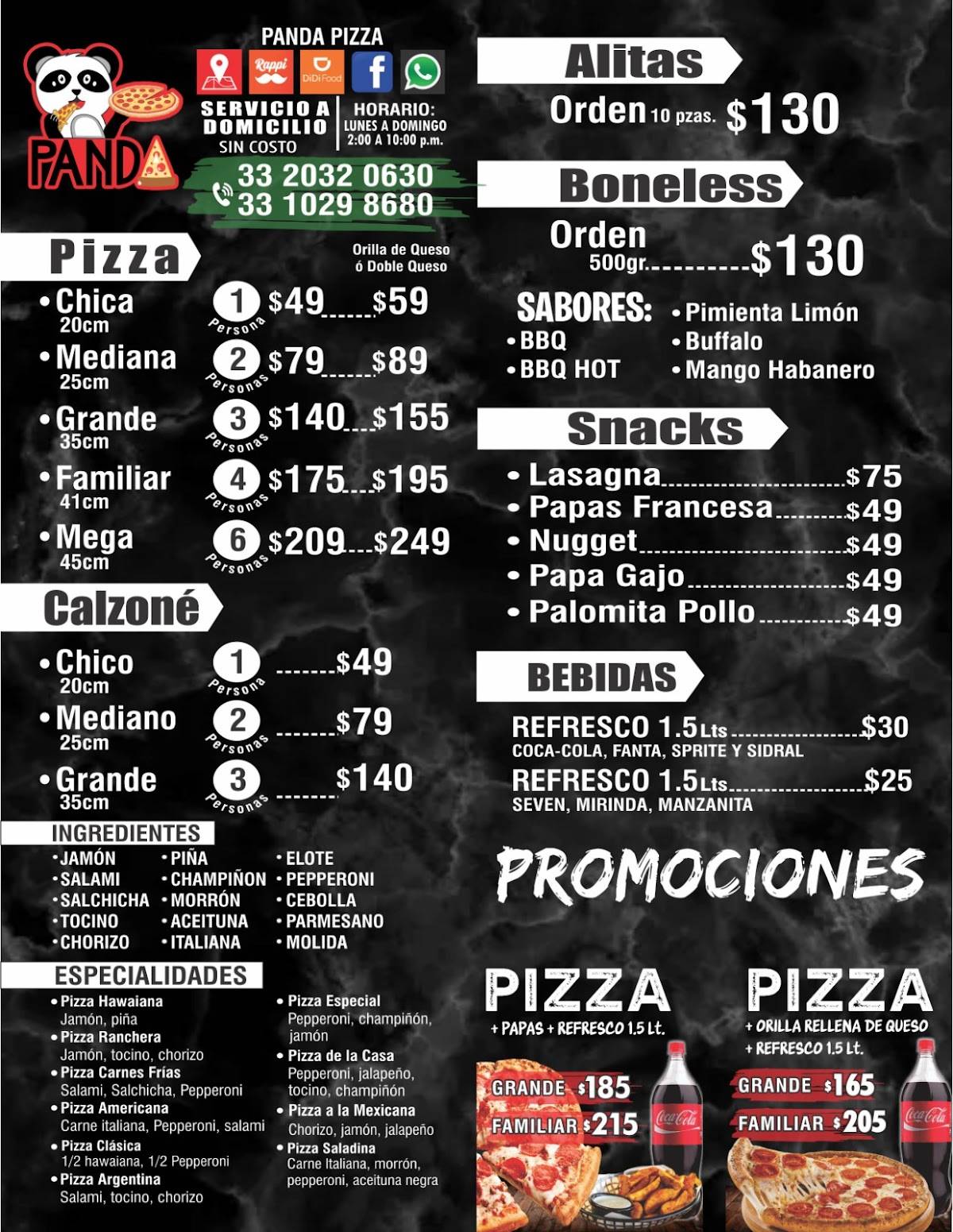 Carta del restaurante PandA Pizza, San Pedro Tlaquepaque