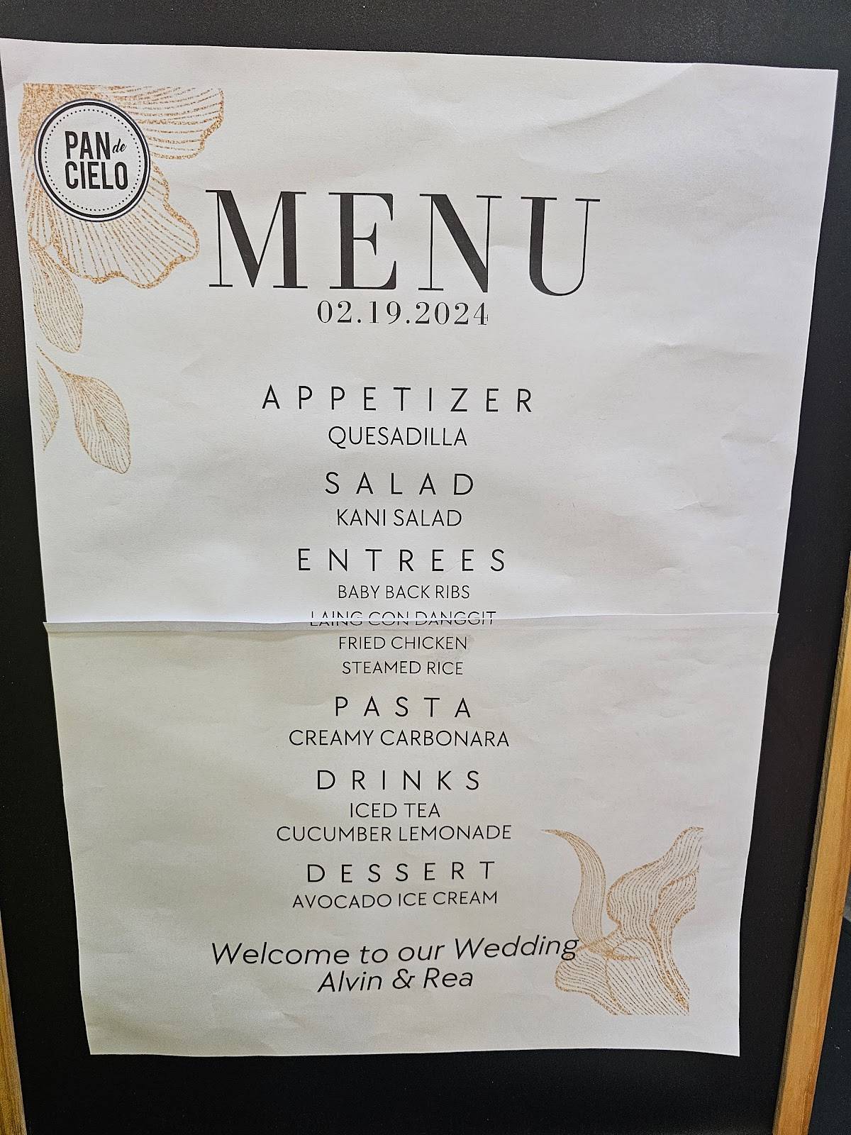 Menu at Pandecielo Restaurant, Marikina