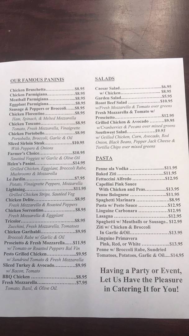 Menu at Panini restaurant, Glen Cove