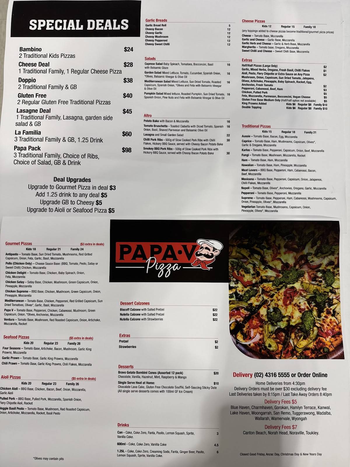 Menu at Papa V Pizza (NOW OPEN) pizzeria, Lake Haven