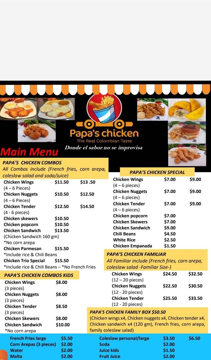 Menu at Papa's Chicken, Tampa