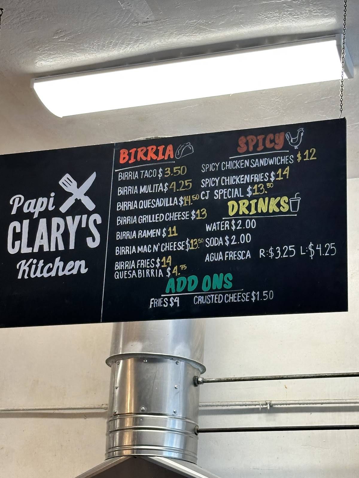 Menu at Papi Clary's Kitchen pub & bar, Concord