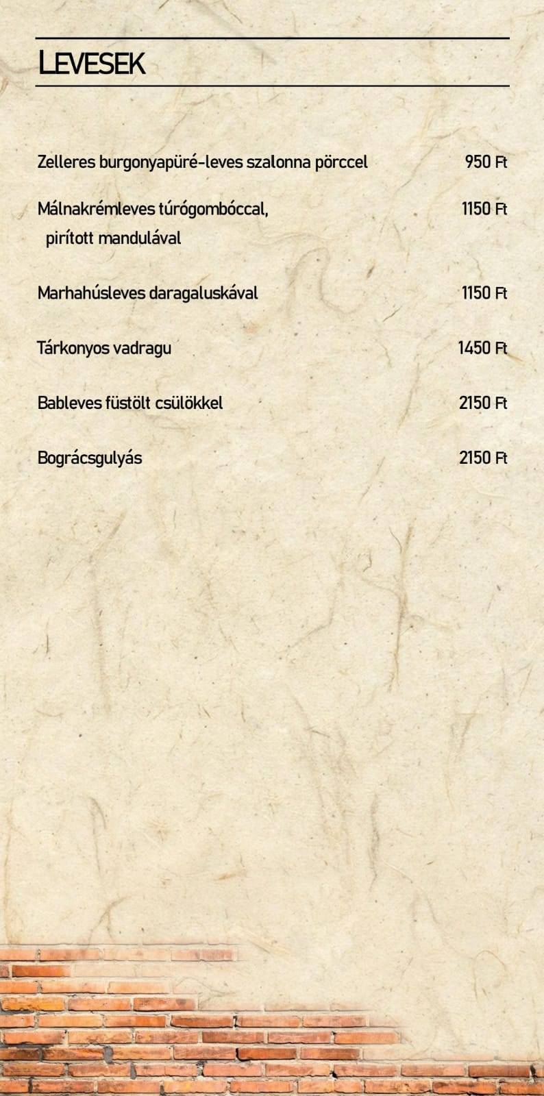 Menu at Paradicsom Csárda restaurant, Cece, Fő út 0217/7