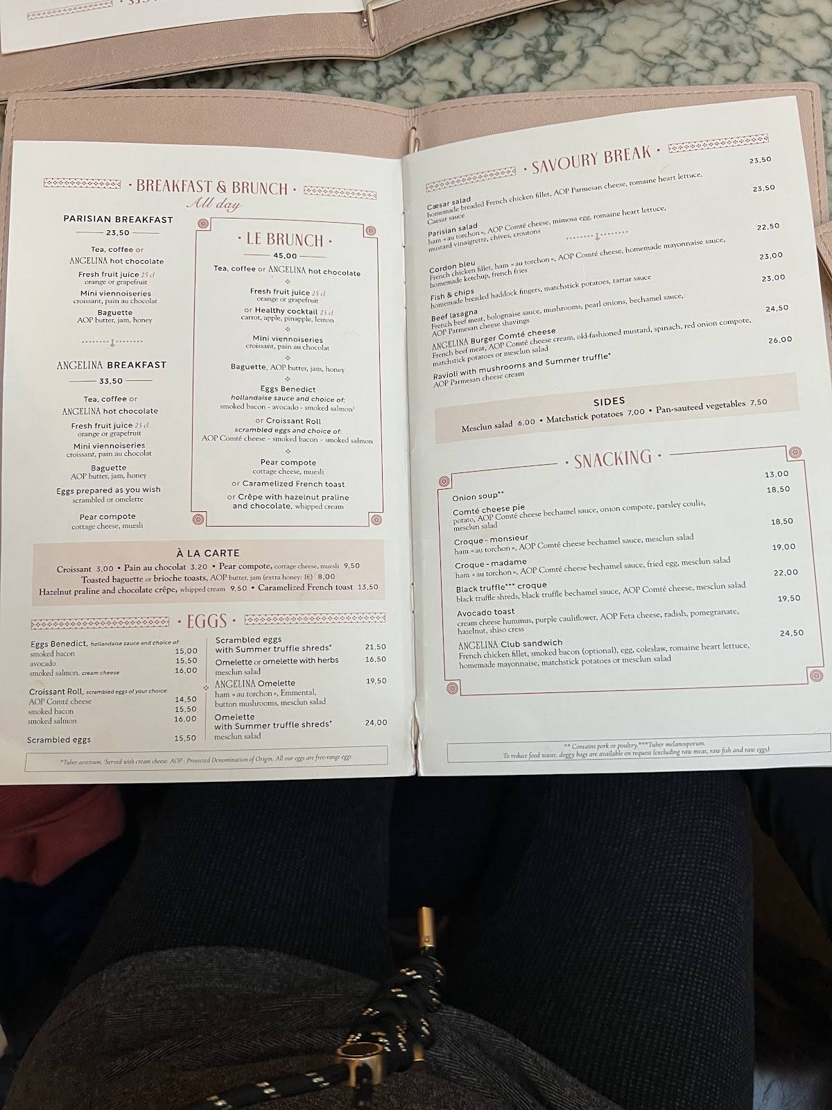 Menu at Angelina restaurant, Paris, 226 Rue de Rivoli