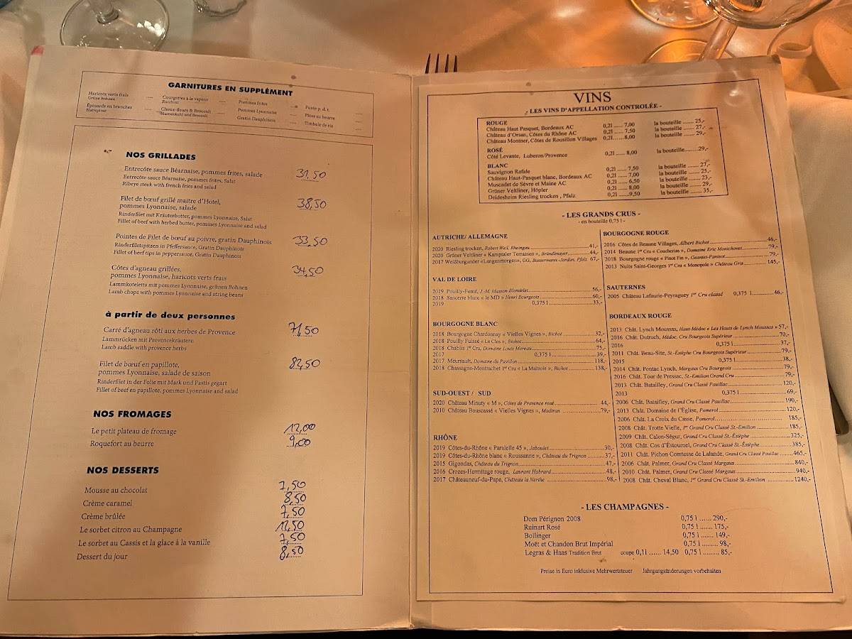 Menu at Paris Bar, Berlin