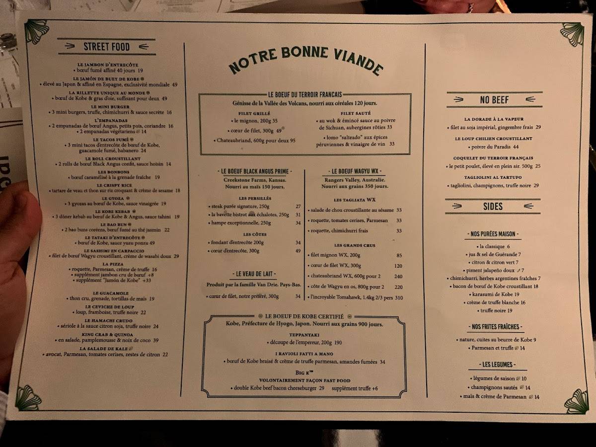 Menu au Beefbar Paris, Paris, 5 Rue Marbeuf