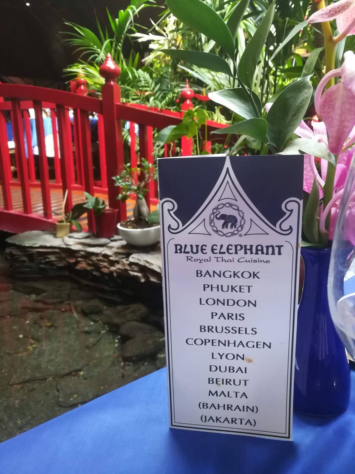 Menu au Blue Elephant restaurant, Paris