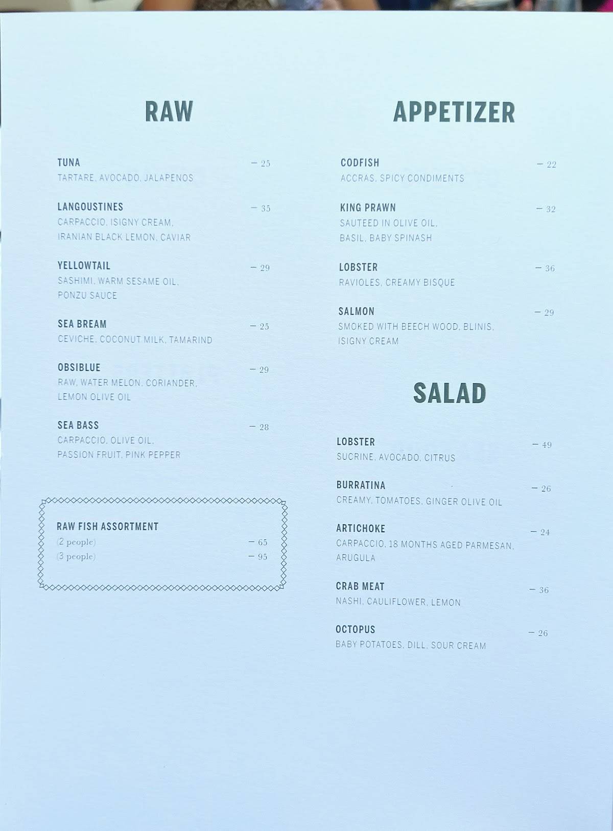 Menu at Girafe Restaurant, Paris
