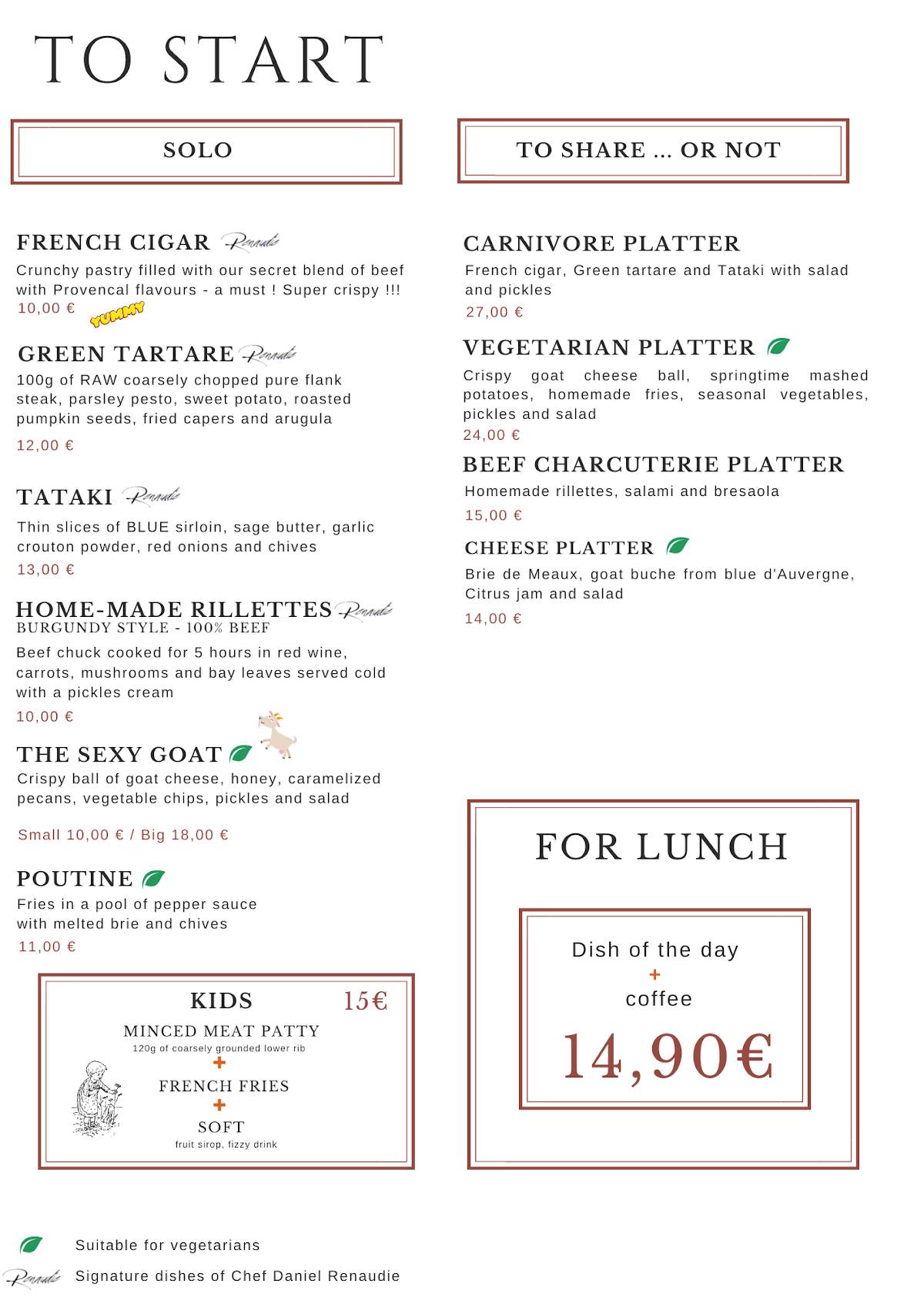 Menu at Le Beef Paradis BBQ, Paris