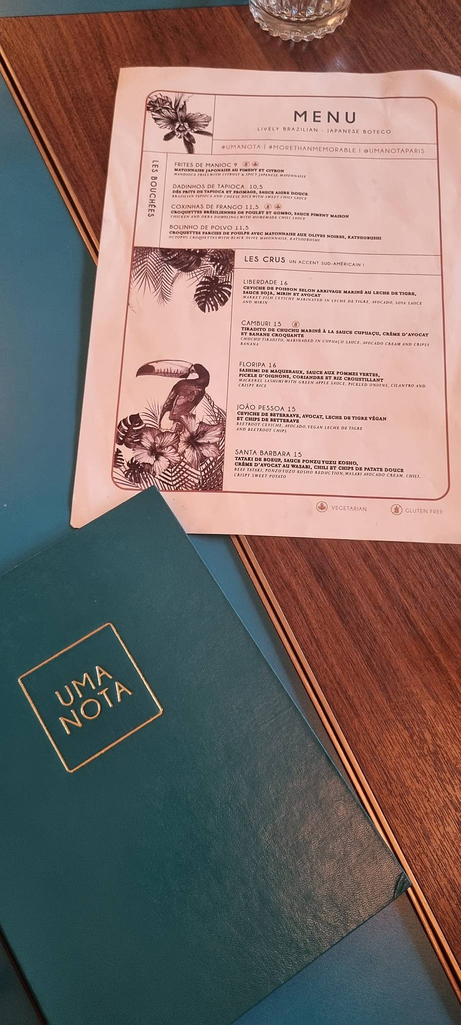Menu at Uma Nota restaurant, Paris, 86 Rue Réaumur
