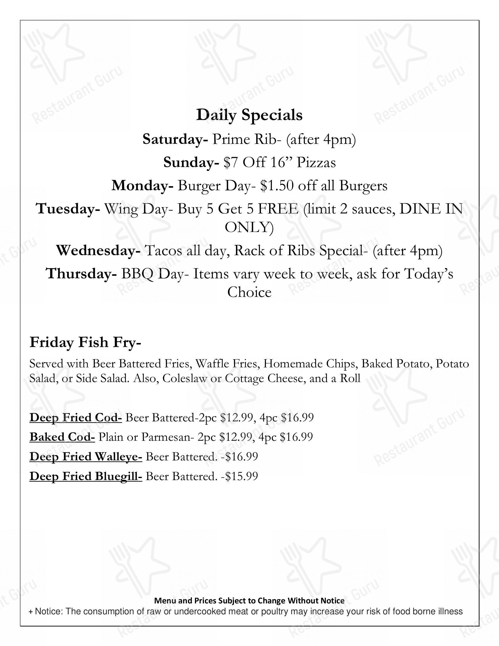 Menu at The Lanes pub & bar, Park Falls