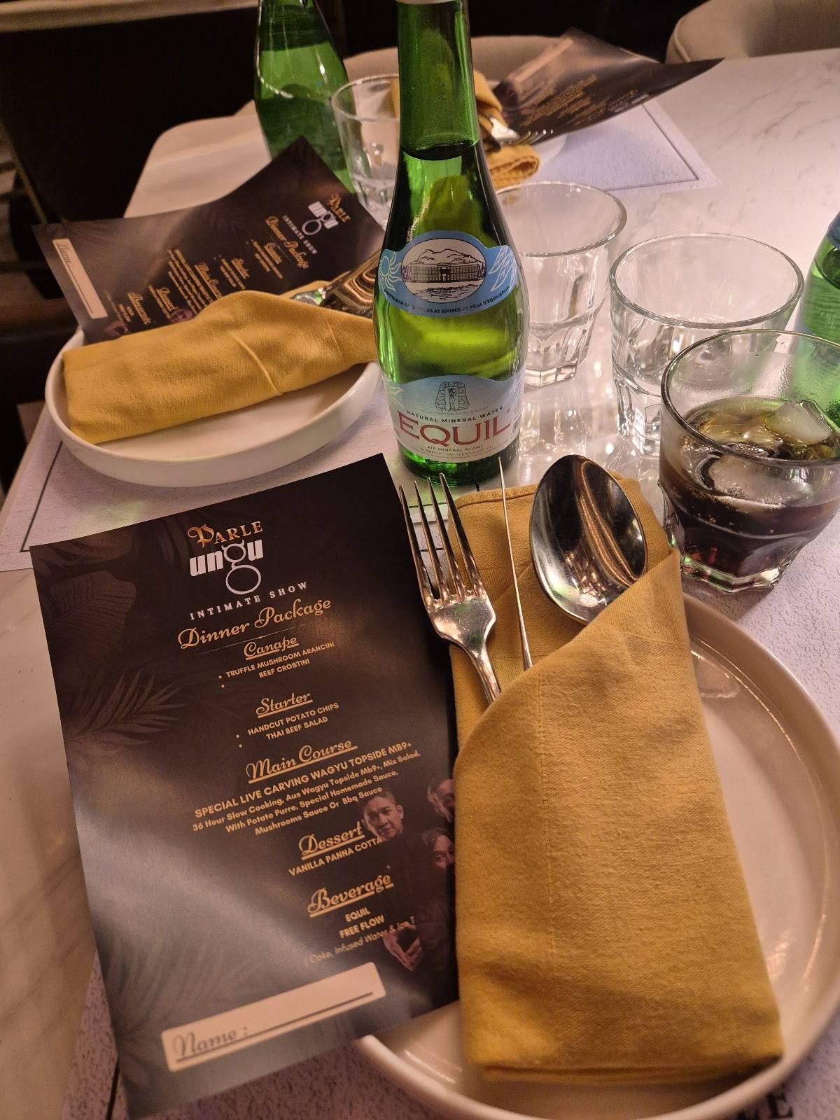 Menu at Parle Senayan restaurant, Central Jakarta