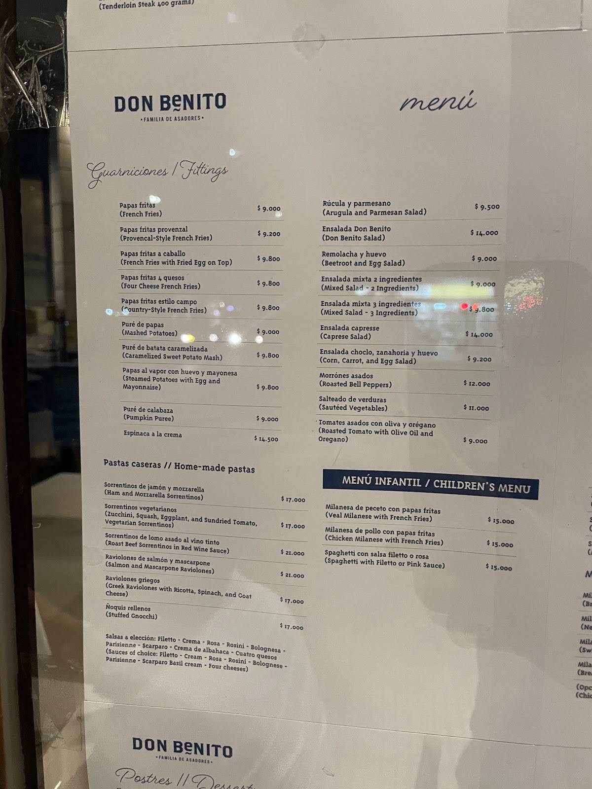 Menu at Parrilla Don Benito Soho, Buenos Aires