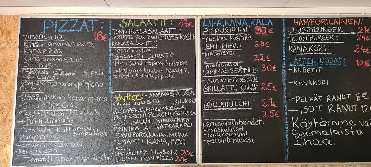 Menu at Partaranta Oy restaurant, Finland
