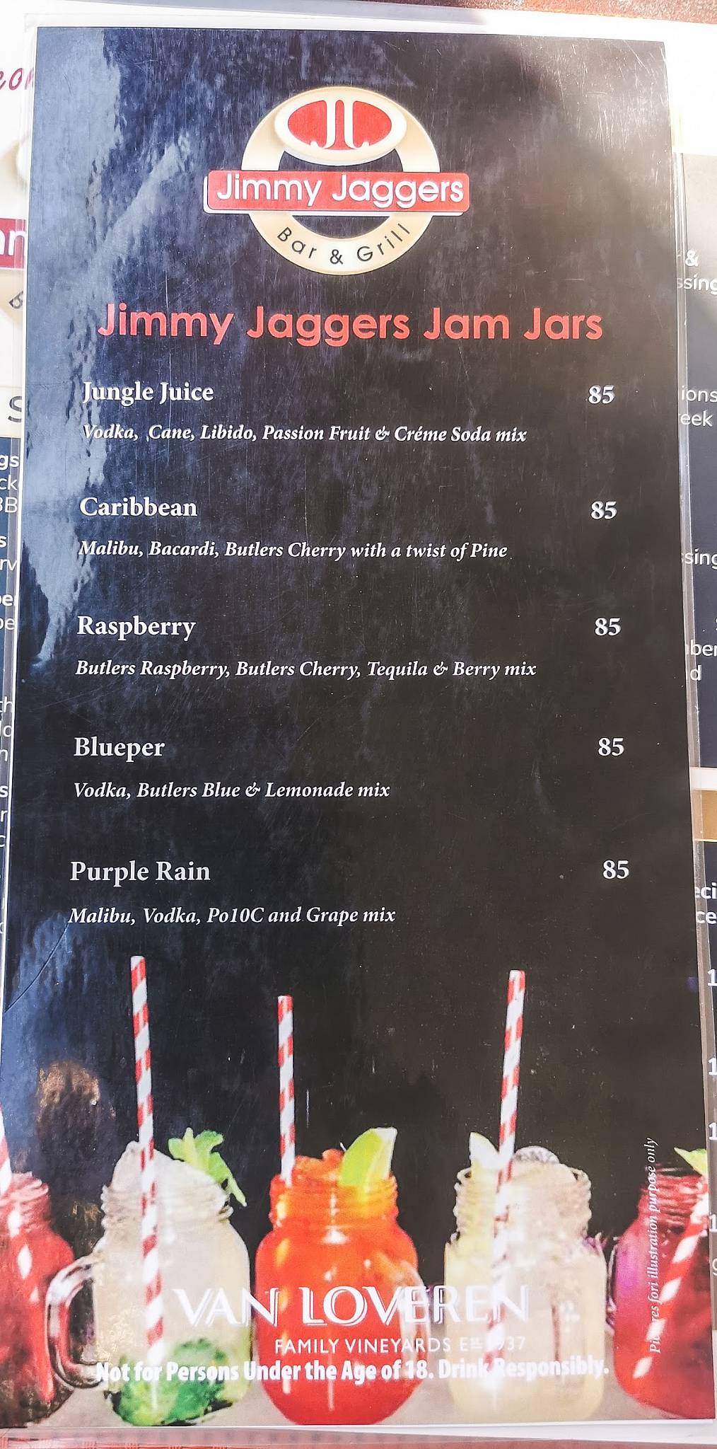 Menu at Jimmy Jaggers Bar & Grill, Parys
