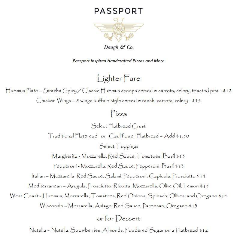 Menu at Passport Dough & Co pizzeria, Charlotte
