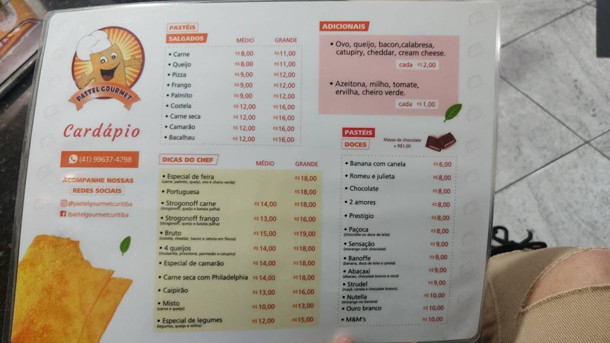 Menu at Pastel Gourmet Curitiba restaurant, Curitiba