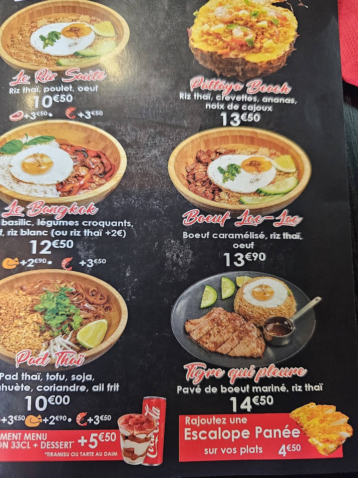Menu at Pattaya bay restaurant, Antibes