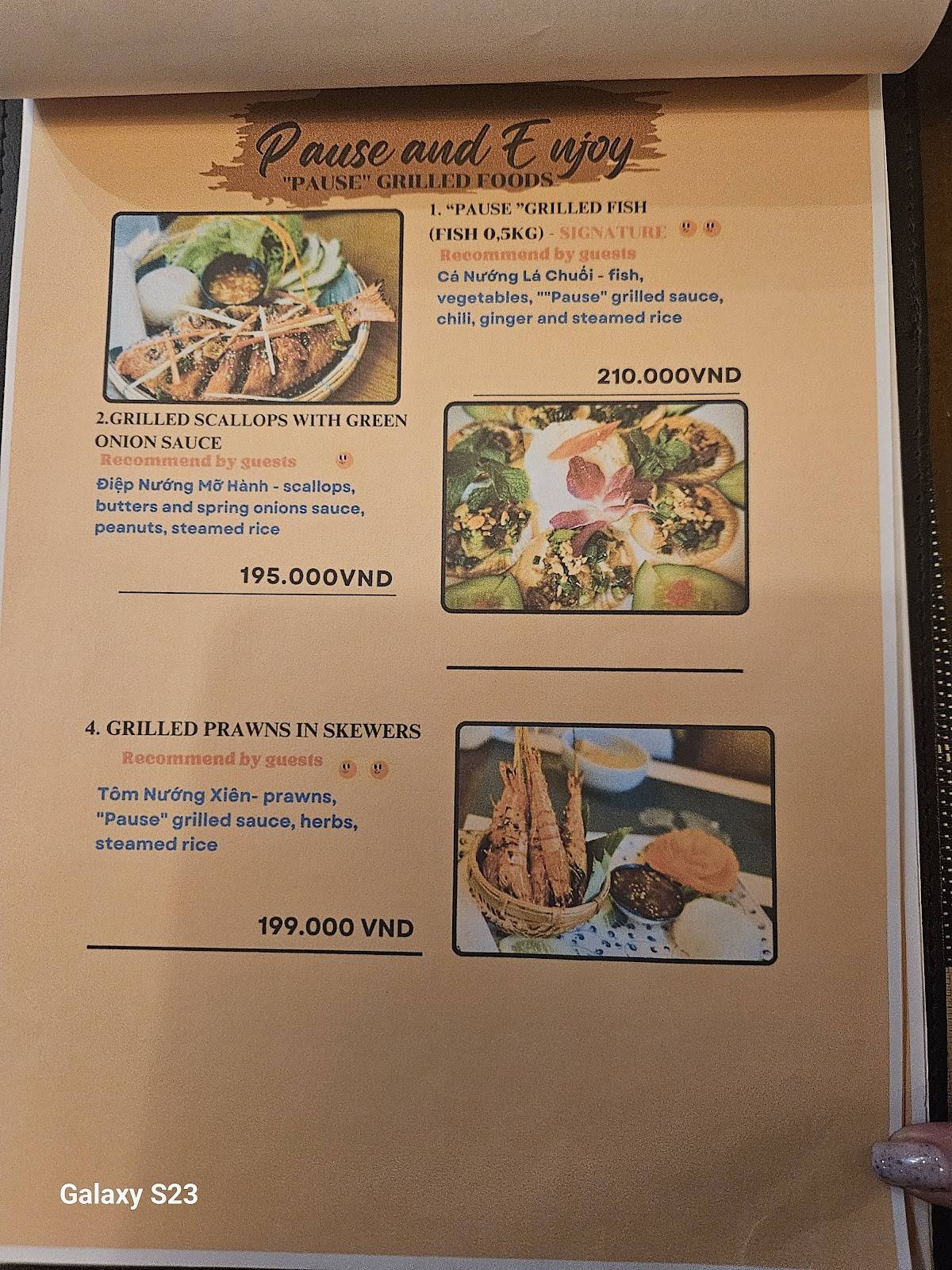 Menu at Pause and Enjoy Restaurant, Hoi An