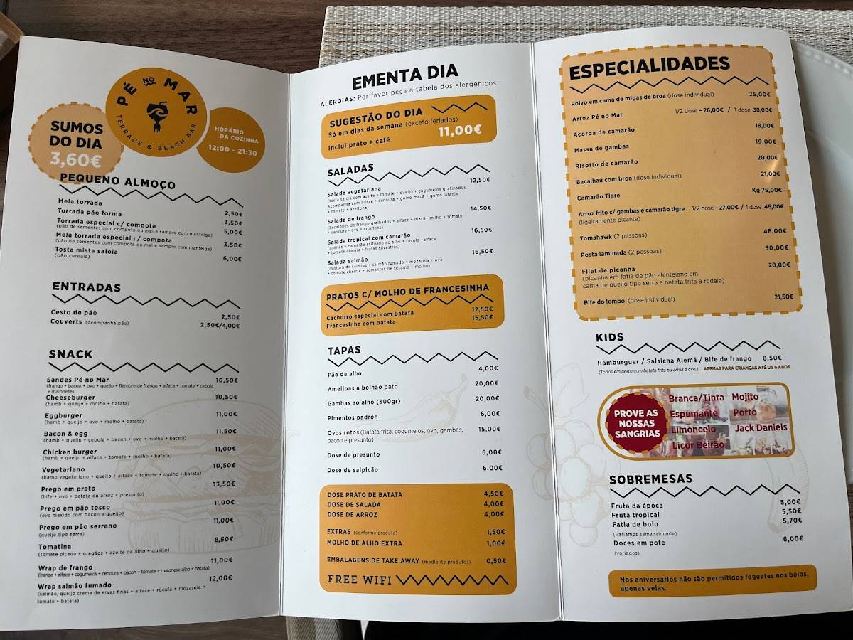 Menu em Pé no Mar - Restaurante/Bar, Perafita