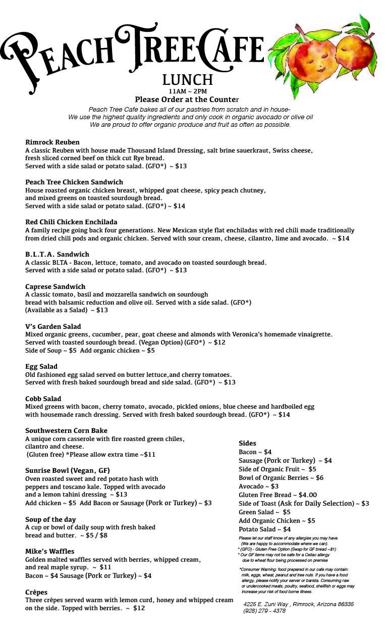 Menu at Peach Tree Cafe, Lake Montezuma