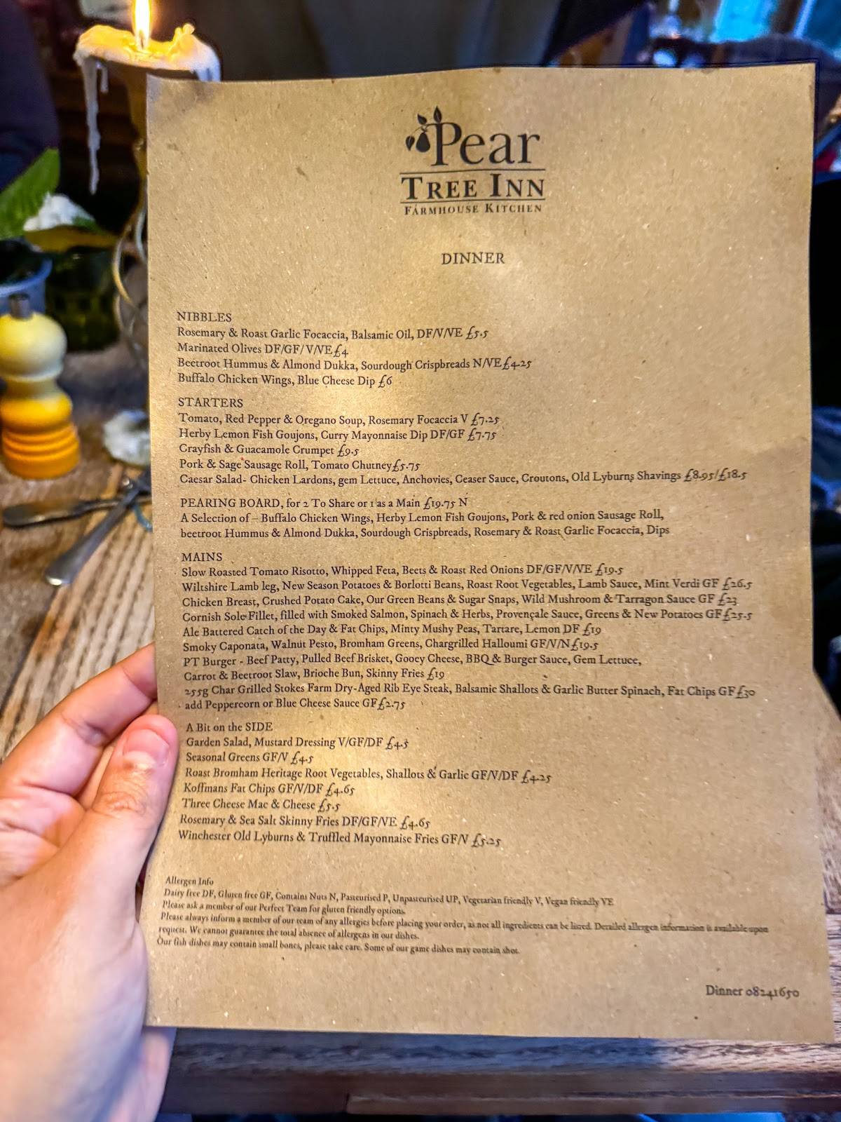 Menu at Pear Tree Inn Farmhouse Kitchen with Bar & Rooms, Melksham, Top Ln