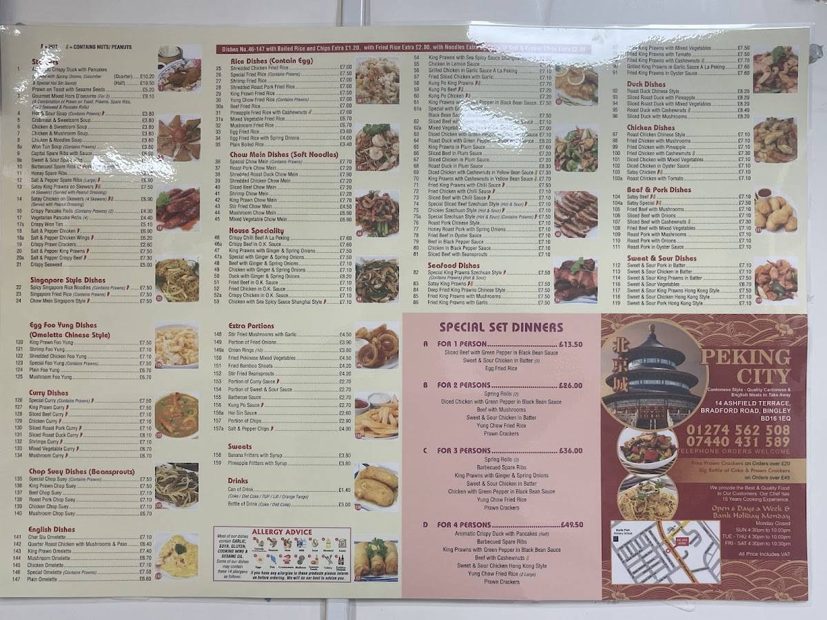 Menu at Peking City fast food, Bingley