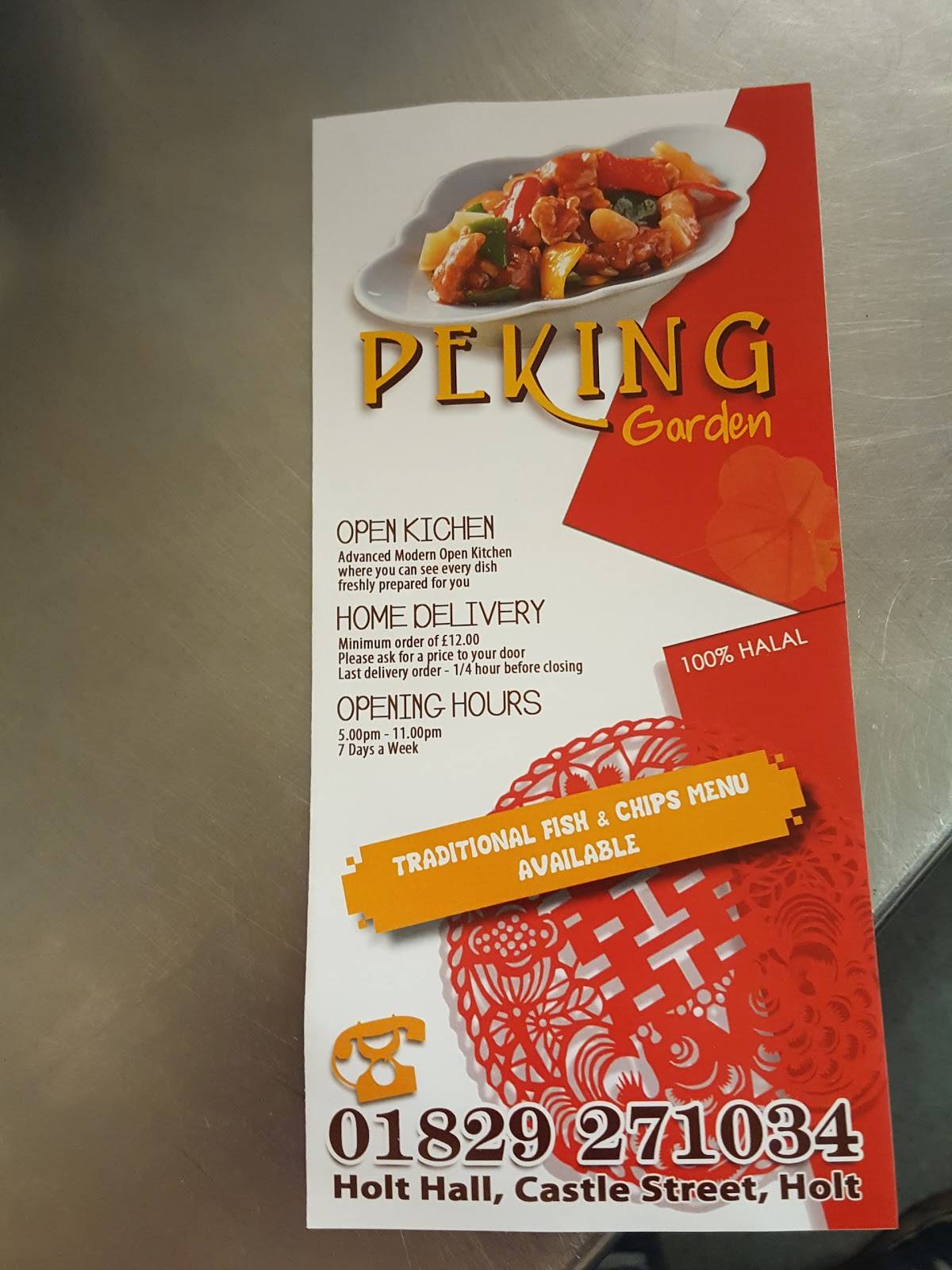 Menu at Peking Garden fast food, Holt