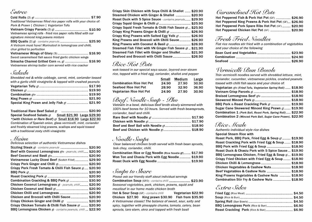 Menu at Vietnam Restaurant, Pennington