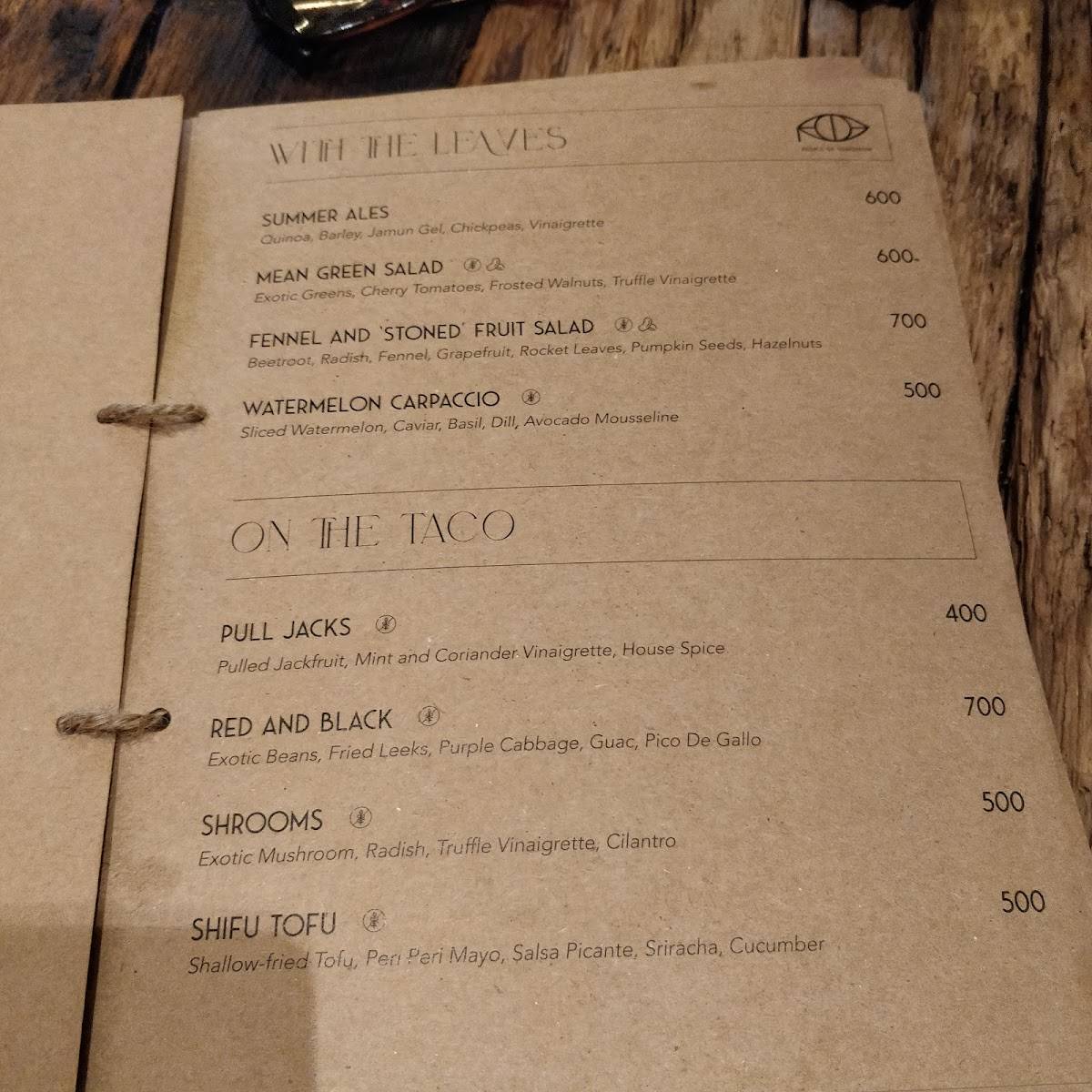 Menu at People of Tomorrow, New Delhi