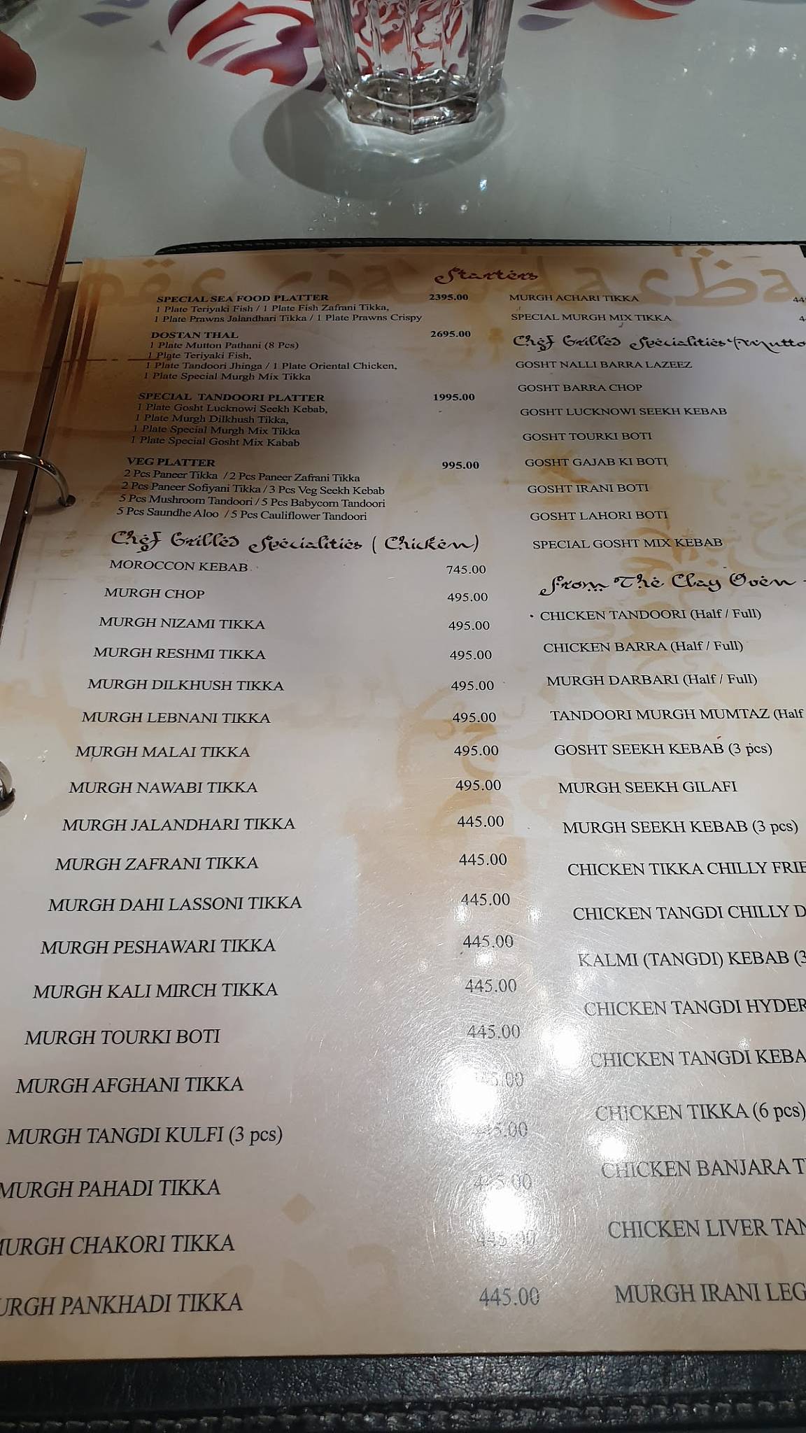 Menu at Persian Darbar, Mumbai, B Wing