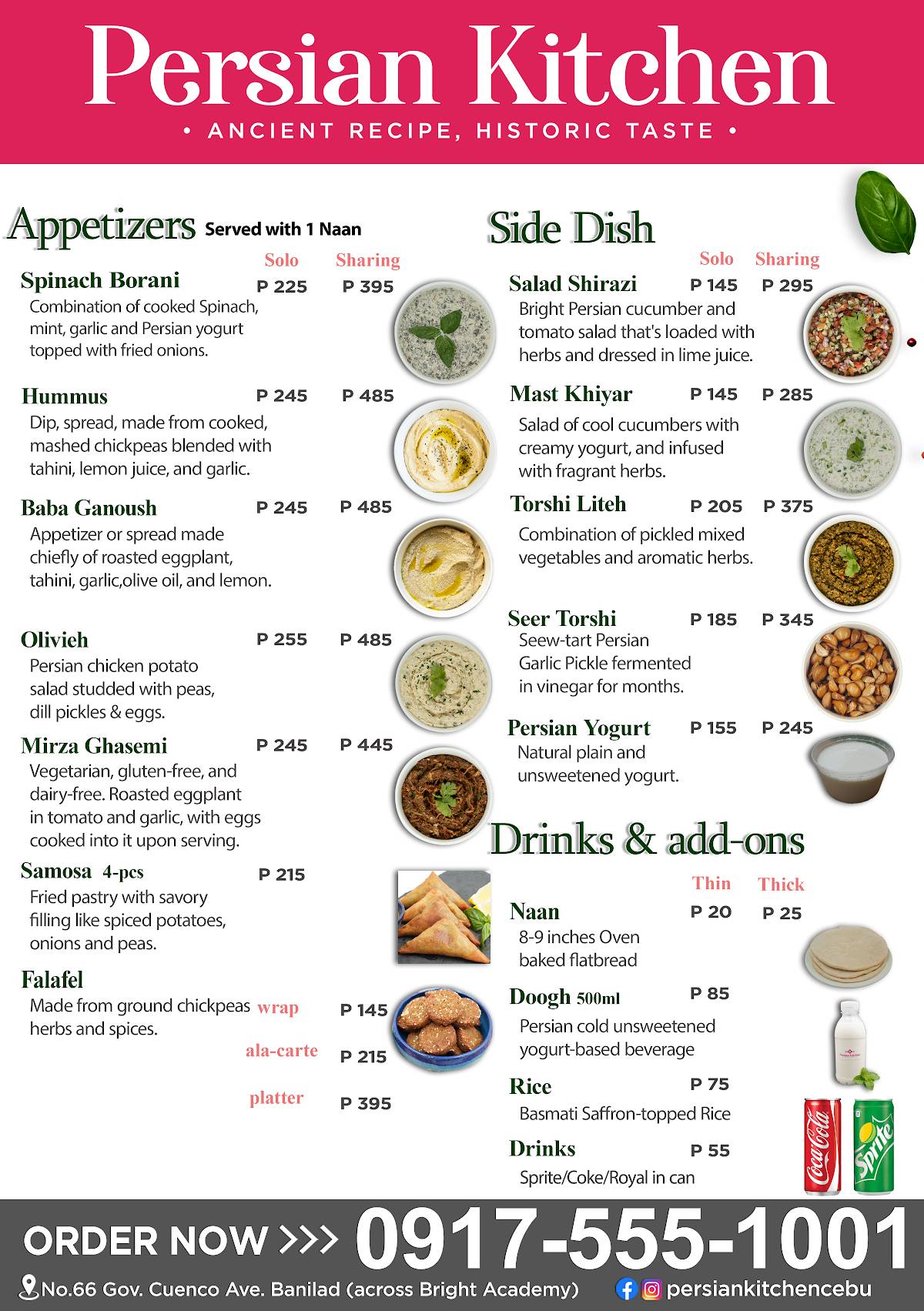 Menu at Persian Kitchen restaurant, Cebu City