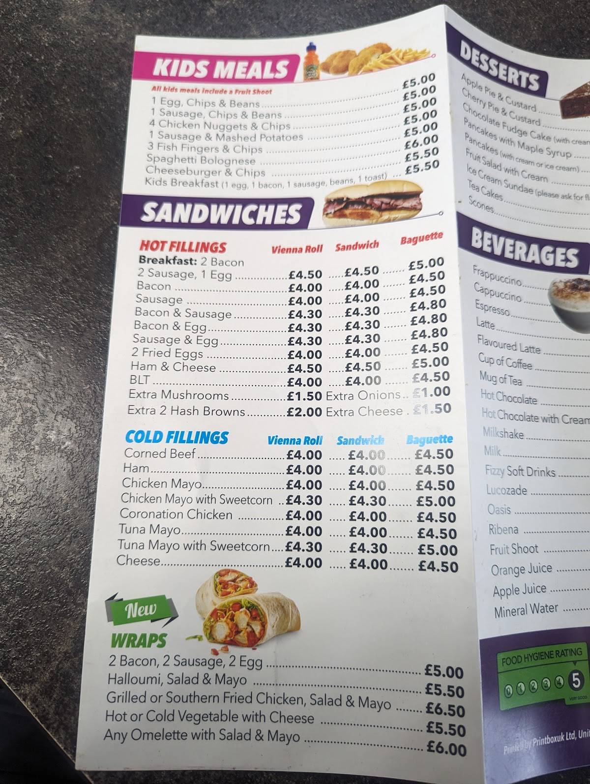 Menu at Sunny Cafe, Peterborough
