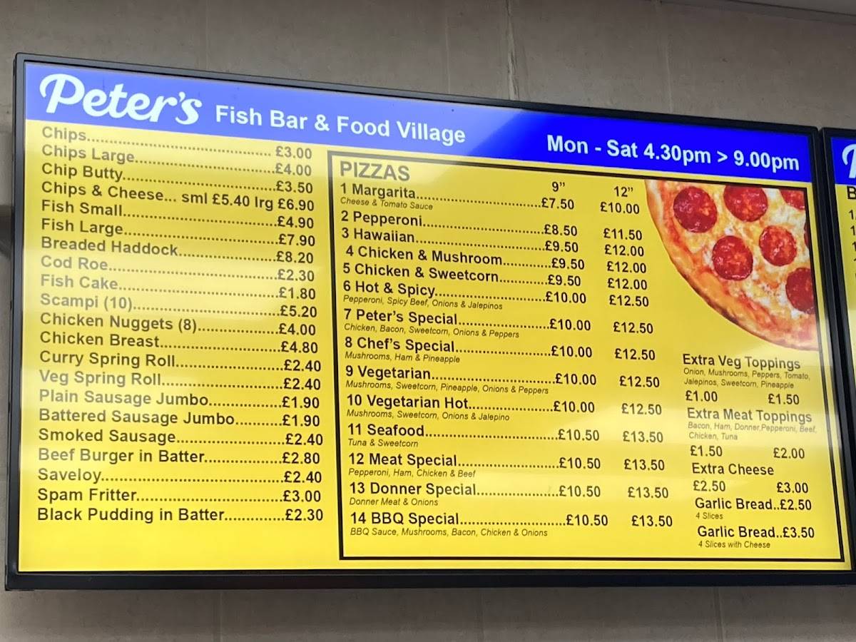 Menu at Peter's Fish Bar, Ringstead