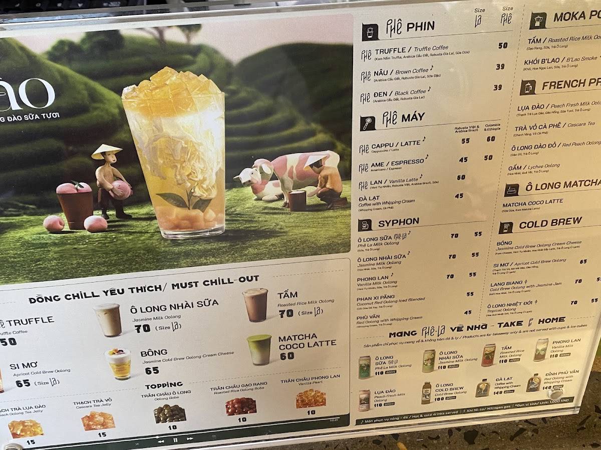 Menu at Phê La - Phan Xích Long, Ho Chi Minh City