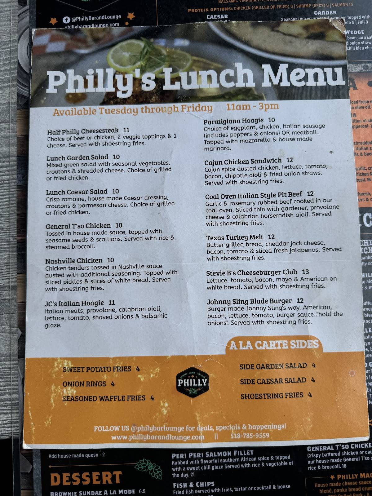 Menu at Philly Bar & Lounge, Latham, 622 Watervliet Shaker Rd