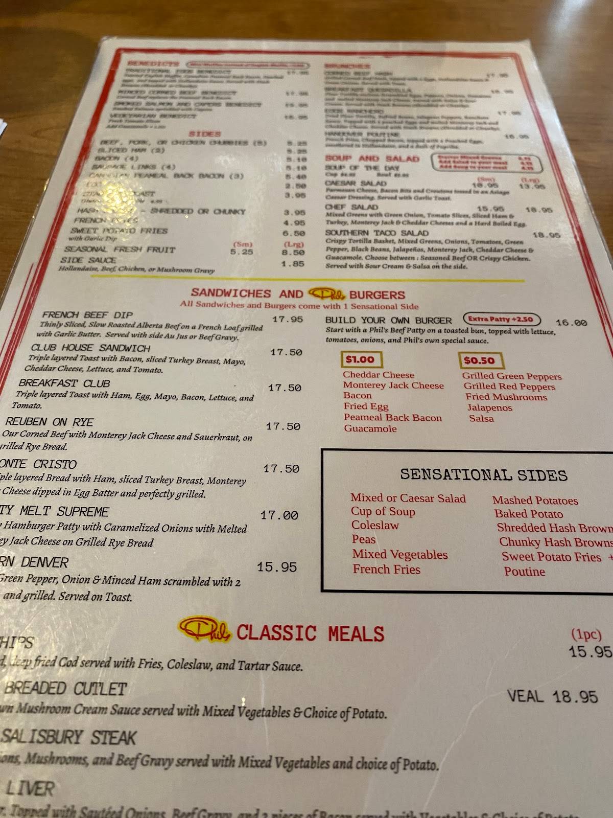 Menu at Phil's Restaurants, Red Deer